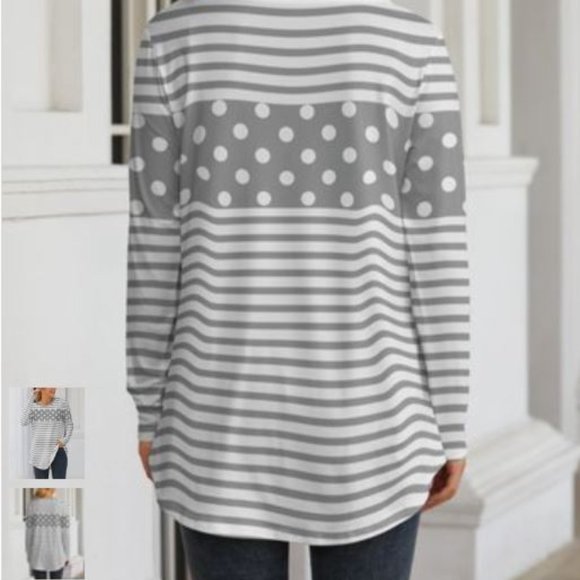 Pixie Lady | Tops | Gray Polka Dot Stripe Longsleeve Crewneck Tunic | Poshmark